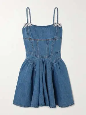 SELF-PORTRAIT Embellished Denim Mini Dress