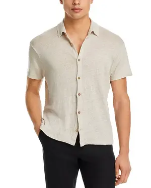 ALEX CRANE Ola Linen Knit Regular Fit Button Down Shirt - Bone