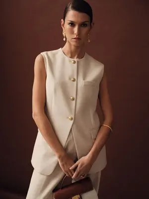 REISS Athena Longline Waistcoat - Neutral