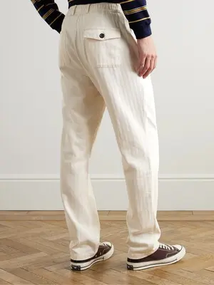 Oliver Peoples Slim-fit Straight-leg Herringbone Cotton Trousers