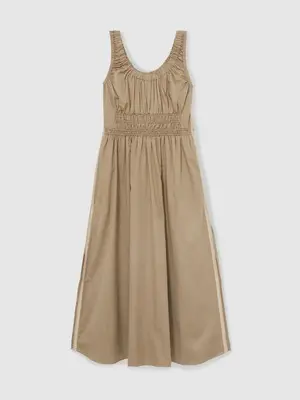 REISS Cotton Craft-stitch Shirred Midi Dress