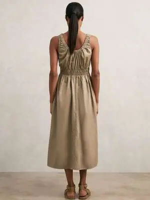 REISS Cotton Craft-stitch Shirred Midi Dress