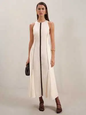 REISS Inaya Craft-stitch Sleeveless Midi Dress - Ivory/black