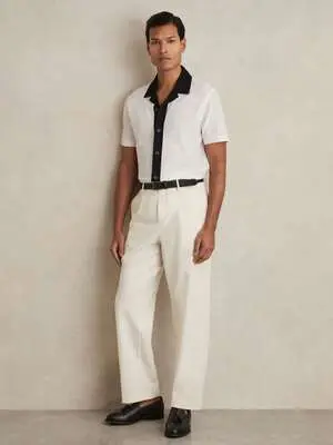 REISS Aster Cotton Textured Colour-block Shirt - White/navy
