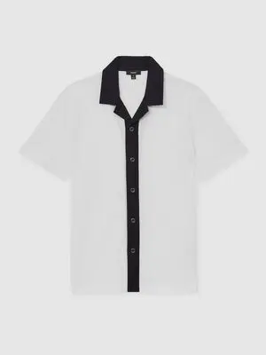 REISS Aster Cotton Textured Colour-block Shirt