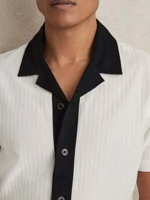 REISS Aster Cotton Textured Colour-block Shirt