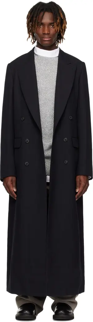 Dries Van Noten Double-Breasted Coat - 509 Navy