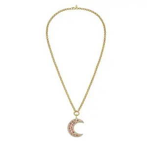 LIONHEART 14k Måneskin Pink Sapphire Moon Charm Necklace - Gold