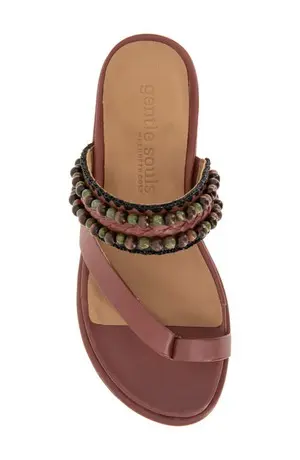 Gentle Souls By Kenneth Cole Lentini Toe-loop Sandals - Mahogany Leather