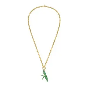 LIONHEART 14k Wings Of Love Emerald Swallow Charm Rolo Necklace - Gold