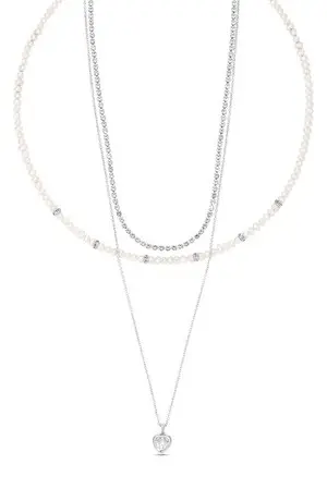 Ettika Layered Charm And Freshwater Pearl Necklace - Silver