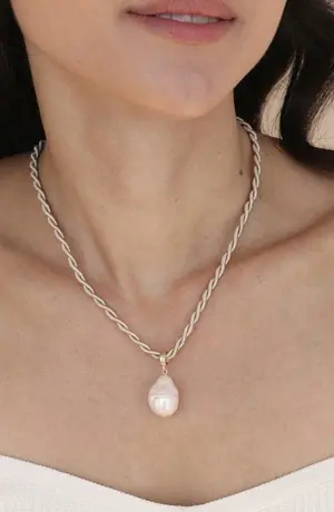 Ettika Rope Cord Freshwater Pearl Pendant Necklace - Beige