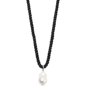 Ettika Rope Cord Freshwater Pearl Pendant Necklace - Black