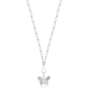 Ettika Butterlfy & Freshwater Pearl Pendant Necklace - Silver