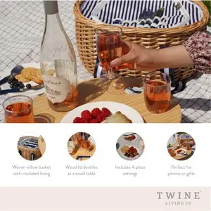 TWINE Central Park Willow Picnic Basket Set For Four