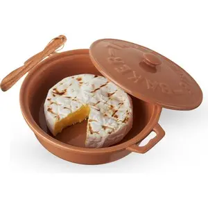 TWINE Terra Cotta Brie Baker With Wood Spreader - Orange