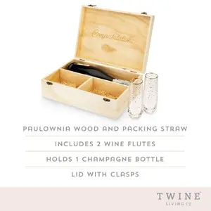TWINE Celebrate Wood Champagne Box And Flutes Set