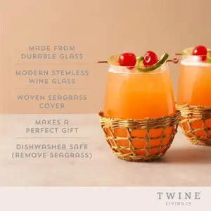 TWINE Island Stemless Wine Glasses Set Of 2