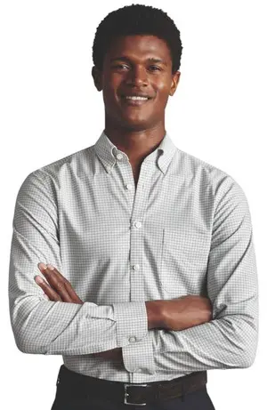 CHARLES TYRWHITT Non-iron Stretch Oxford Check Shirt - Silver Grey