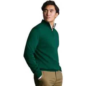 CHARLES TYRWHITT Merino Zip Neck Long Sleeve Sweater - Bright Green