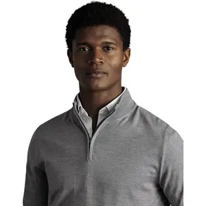 CHARLES TYRWHITT Merino Zip Neck Long Sleeve Sweater - Gray