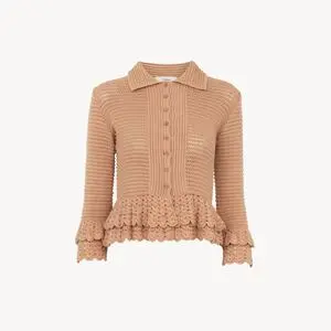 Chloé Fitted Ruffled Crochet Knit Cardigan