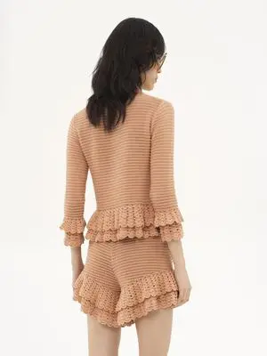 Chloé Fitted Ruffled Crochet Knit Cardigan