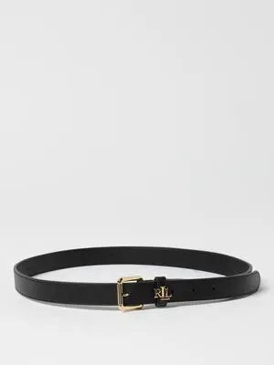 Ralph Lauren Belt With Gold Tone Logo Buckle - Black