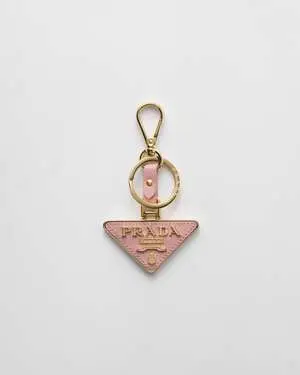 Prada Saffiano Leather And Metal Keychain Peach