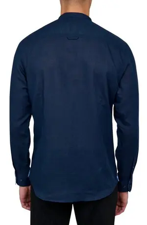 BROOKLYN BRIGADE Slim Fit Solid Linen Cotton Long Sleeve Shirt - Navy