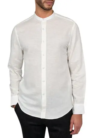BROOKLYN BRIGADE Slim Fit Solid Linen Cotton Long Sleeve Shirt - White