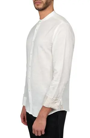 BROOKLYN BRIGADE Slim Fit Solid Linen Cotton Long Sleeve Shirt - White