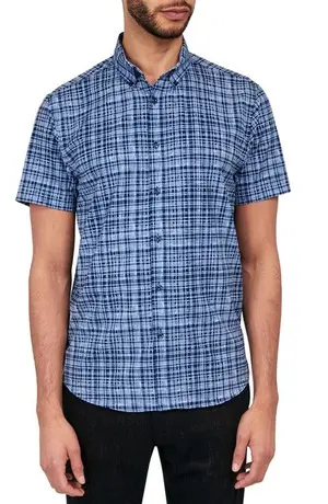 BROOKLYN BRIGADE Slim Fit Tudor Textured Check 4-way Stretch Performance Short Sleeve Shirt