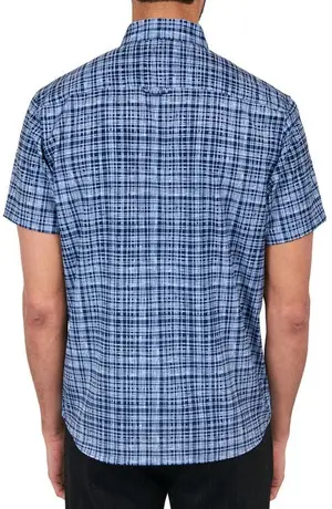 BROOKLYN BRIGADE Slim Fit Tudor Textured Check 4-way Stretch Performance Short Sleeve Shirt