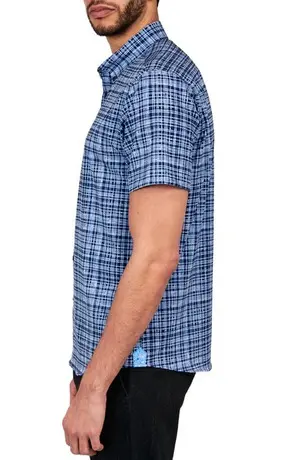 BROOKLYN BRIGADE Slim Fit Tudor Textured Check 4-way Stretch Performance Short Sleeve Shirt