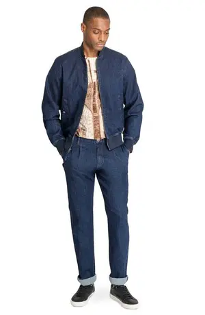 BROOKLYN BRIGADE Slim Fit Brooklyn Bridge Bomber Jacket - Navy