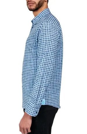 BROOKLYN BRIGADE Slim Fit Wyckoff Blurry Gingham 4-way Stretch Performance Long Sleeve Shirt - Blue
