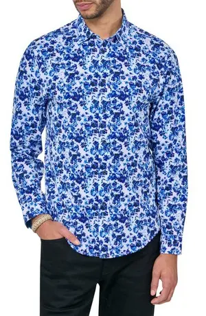 BROOKLYN BRIGADE Slim Fit Watercolor Floral 4-way Stretch Performance Long Sleeve Shirt
