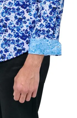 BROOKLYN BRIGADE Slim Fit Watercolor Floral 4-way Stretch Performance Long Sleeve Shirt