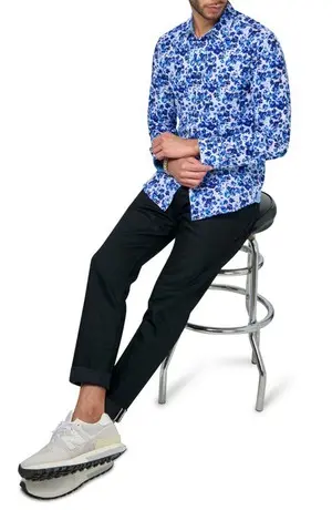 BROOKLYN BRIGADE Slim Fit Watercolor Floral 4-way Stretch Performance Long Sleeve Shirt