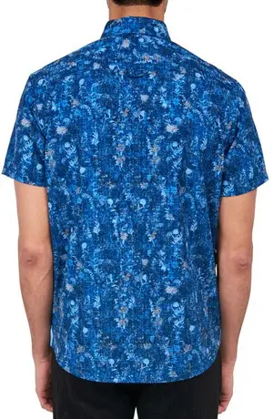BROOKLYN BRIGADE Slim Fit Barlow Vintage Floral 4-way Stretch Performance Short Sleeve Shirt - Navy