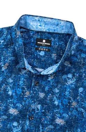 BROOKLYN BRIGADE Slim Fit Barlow Vintage Floral 4-way Stretch Performance Short Sleeve Shirt - Navy