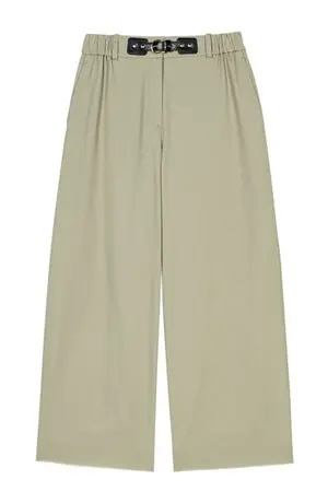 Maje Wide-leg Gabardine Trousers With Buckled Belt - Khaki