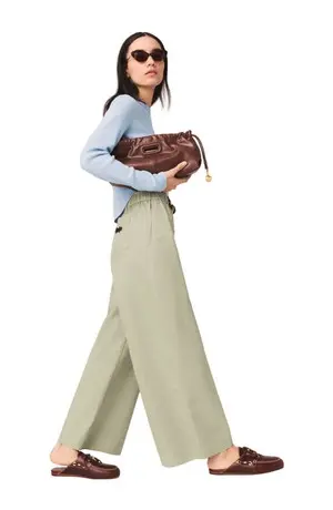 Maje Wide-leg Gabardine Trousers With Buckled Belt - Khaki