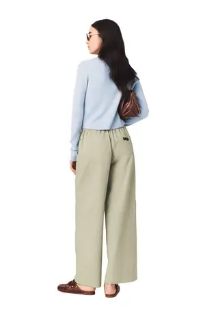 Maje Wide-leg Gabardine Trousers With Buckled Belt - Khaki