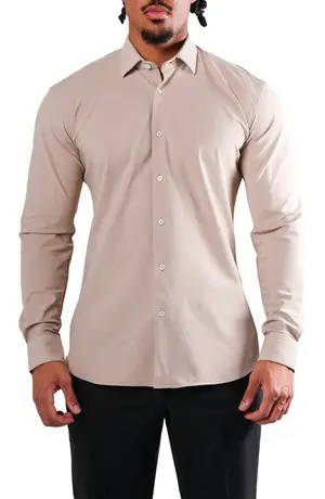 MACEOO Fibonacci Off White Micropattern Stretch Cotton Blend Button-up Shirt Euro Beige Brown