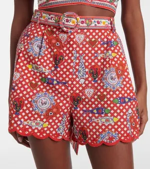 Camilla Printed Cotton Scalloped Shorts