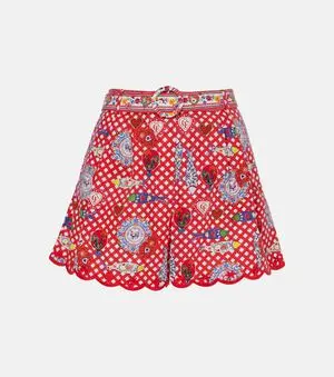 Camilla Printed Cotton Scalloped Shorts - Multicoloured
