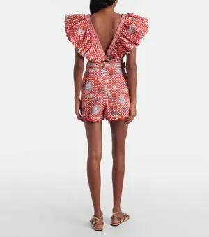 Camilla Printed Cotton Scalloped Shorts