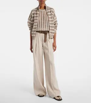 Brunello Cucinelli Sequined Striped Linen-blend Cardigan